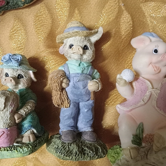 Accents | Set Of 4 Pigs Farmer Softball Mom Daughter One Cow Figurines ...